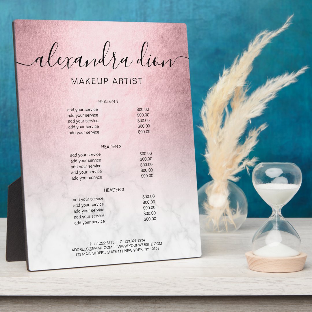 Elegant rose gold marble makeup artist services plaque | Zazzle