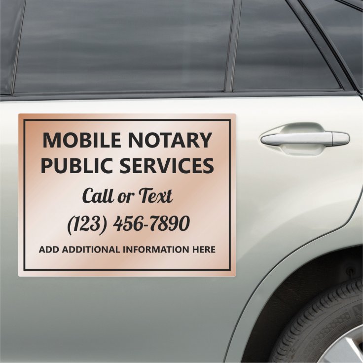 Elegant Rose Gold Mobile Notary Public Car Magnet | Zazzle