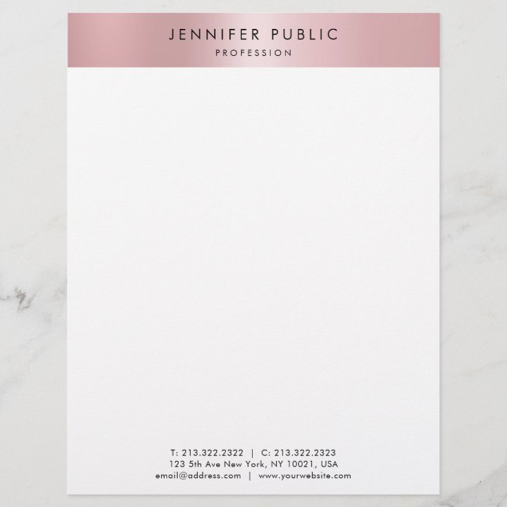 Elegant Rose Gold Modern Minimalistic Template Letterhead | Zazzle
