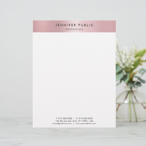 Elegant Rose Gold Modern Minimalistic Template Letterhead | Zazzle