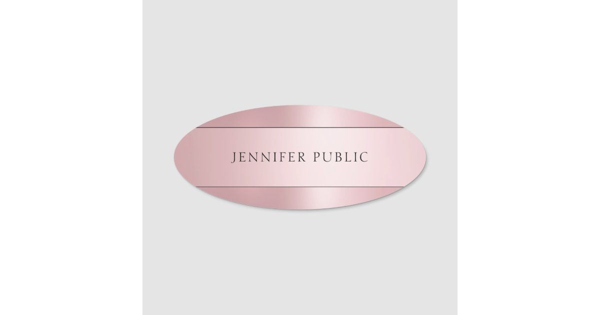 Elegant Rose Gold Modern Simple Template Oval Name Tag | Zazzle