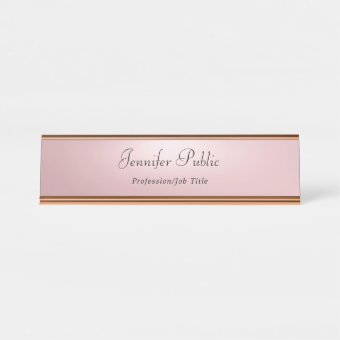 Elegant Rose Gold Modern Template Professional Desk Name Plate | Zazzle