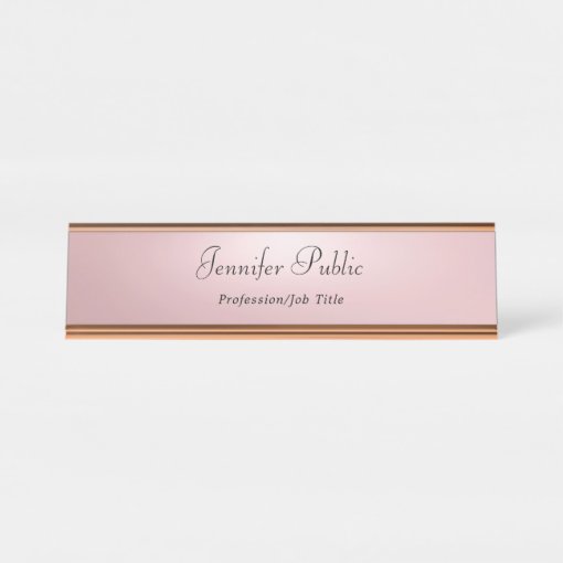 Elegant Rose Gold Modern Template Professional Desk Name Plate | Zazzle