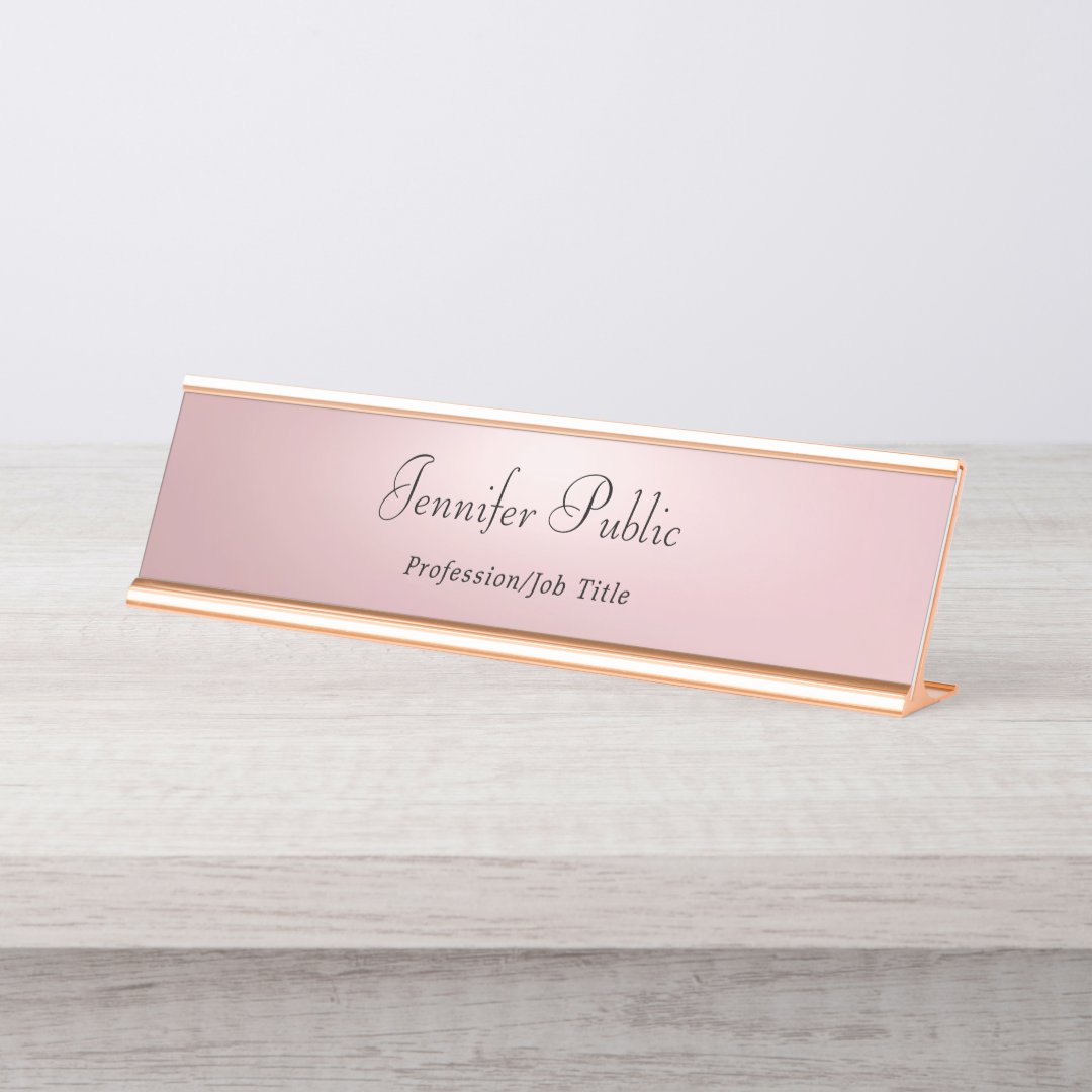 Elegant Rose Gold Modern Template Professional Desk Name Plate | Zazzle
