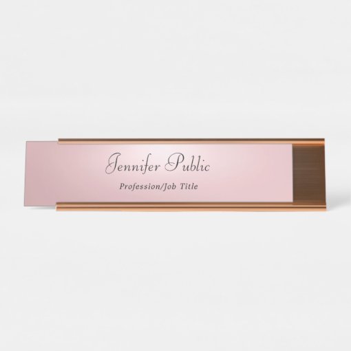 Elegant Rose Gold Modern Template Professional Desk Name Plate | Zazzle