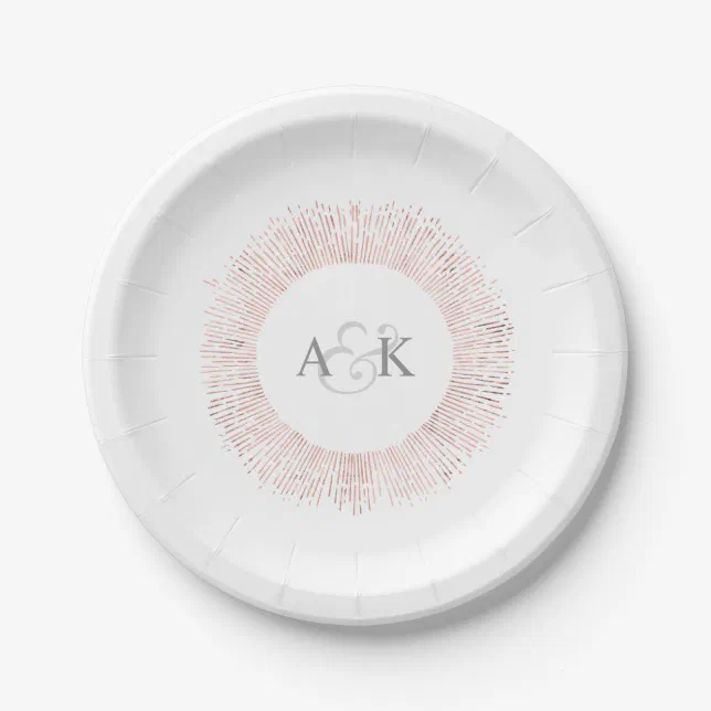 Elegant rose gold monogram wedding paper plate | Zazzle
