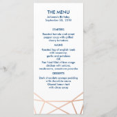 Elegant Rose Gold & Navy Blue Geometric 4x9 Menu | Zazzle