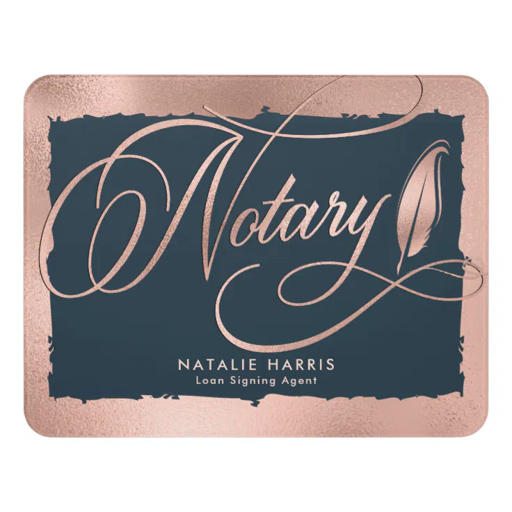 Elegant Rose Gold & Navy Notary Loan Agent Door Sign | Zazzle