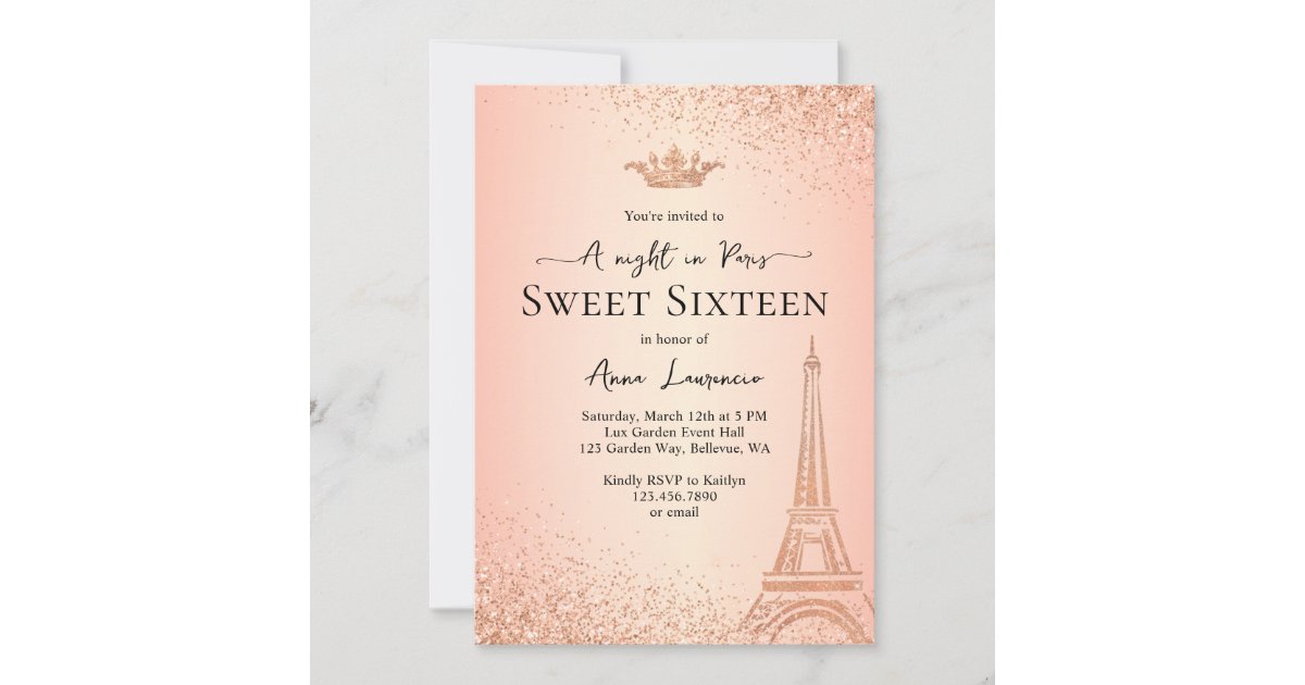 Elegant Rose Gold Paris Theme Sweet 16 Birthday Invitation | Zazzle
