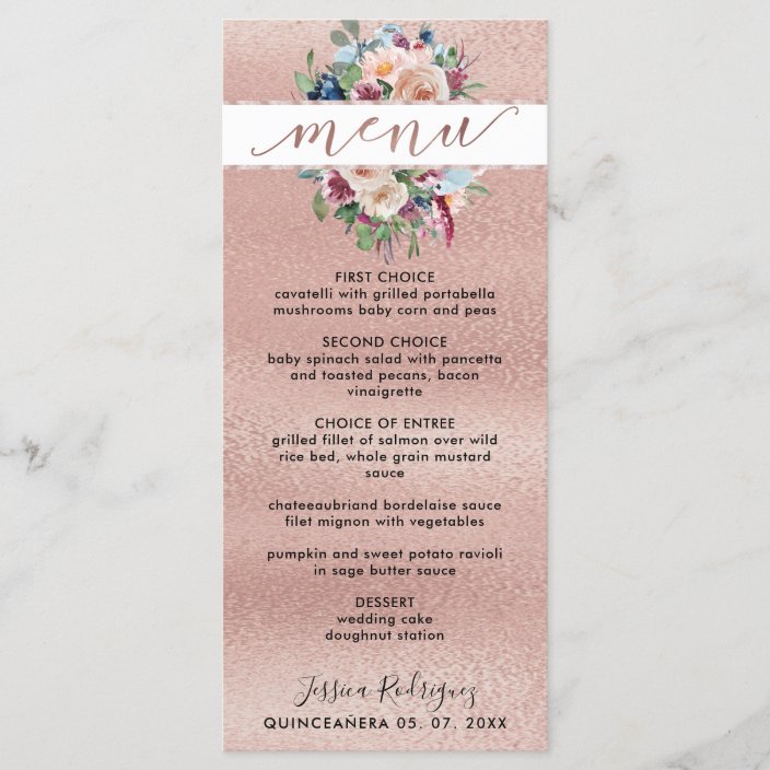 Elegant Rose Gold Pastel Floral Quinceañera Menu | Zazzle.com