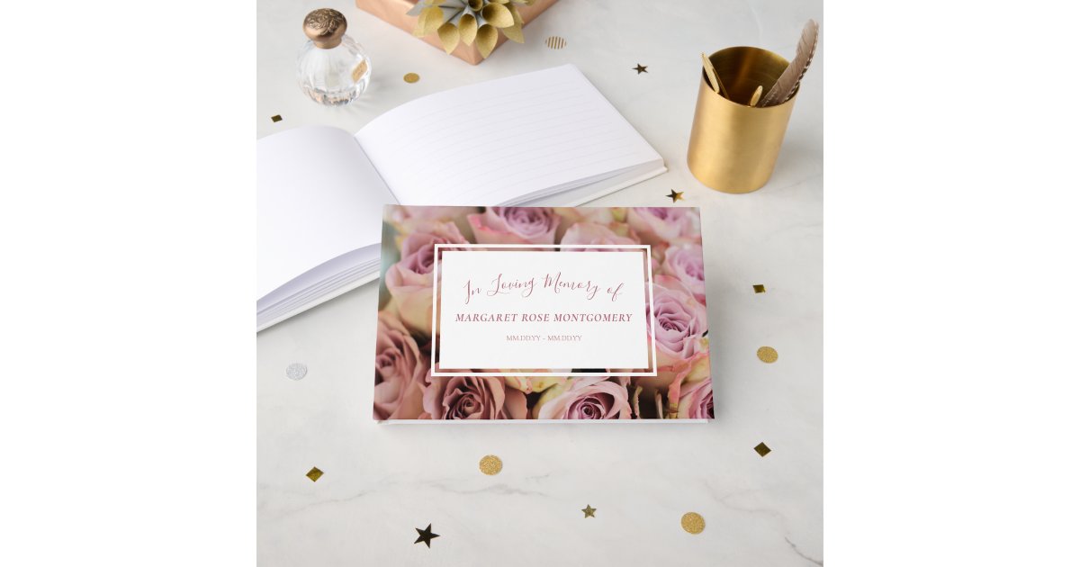 Elegant Rose Gold Pink and White In Loving Memory Guest Book | Zazzle