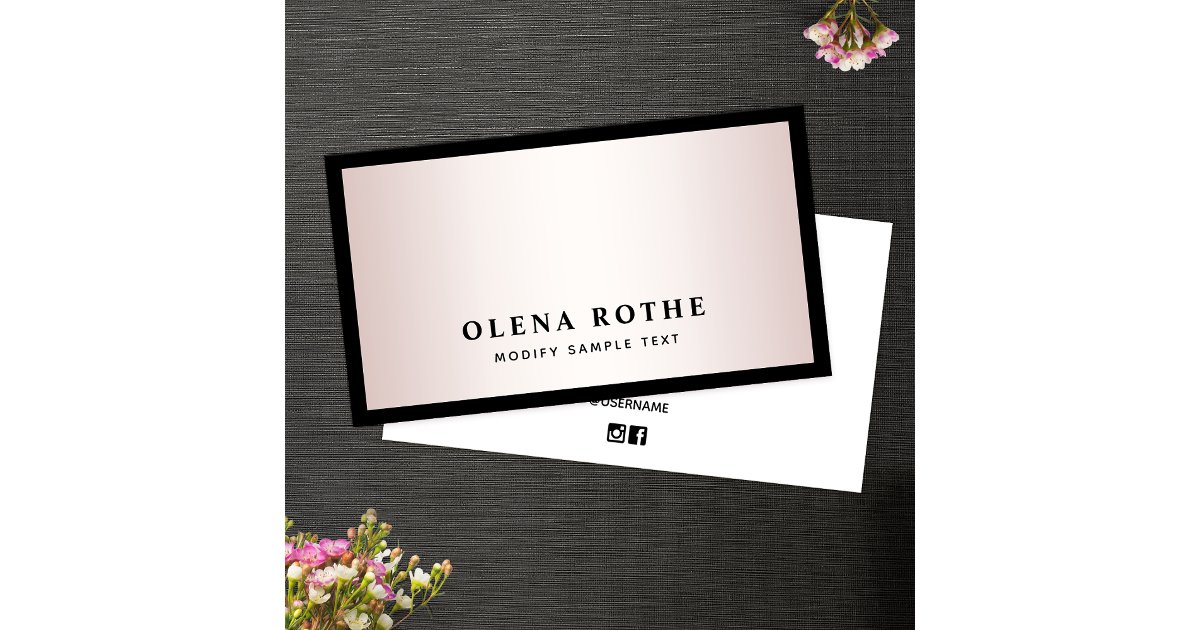 Elegant Rose Gold Professional Black Border Calling Card | Zazzle