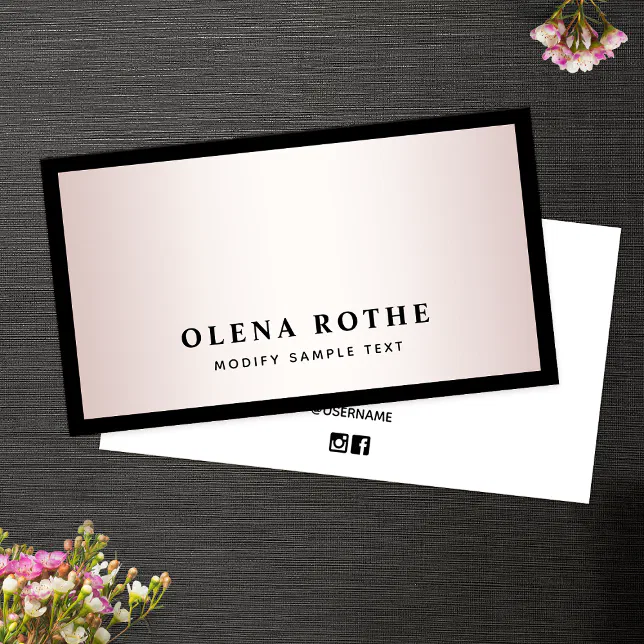 Elegant Rose Gold Professional Black Border Calling Card | Zazzle