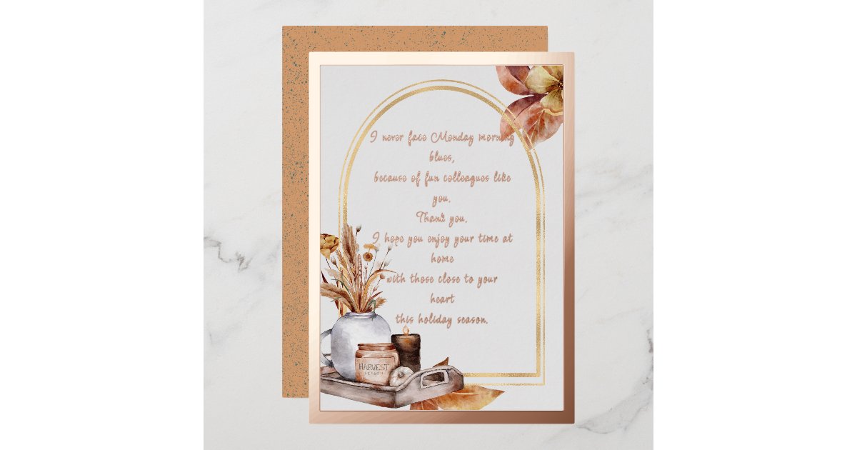 Elegant Rose Gold Script & Frame Colleagues Foil Holiday Card | Zazzle