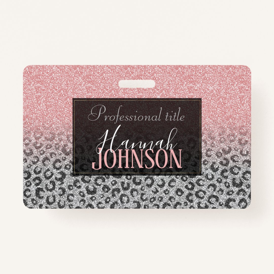 Elegant Rose Gold & Silver Glitter Leopard Print Badge | Zazzle