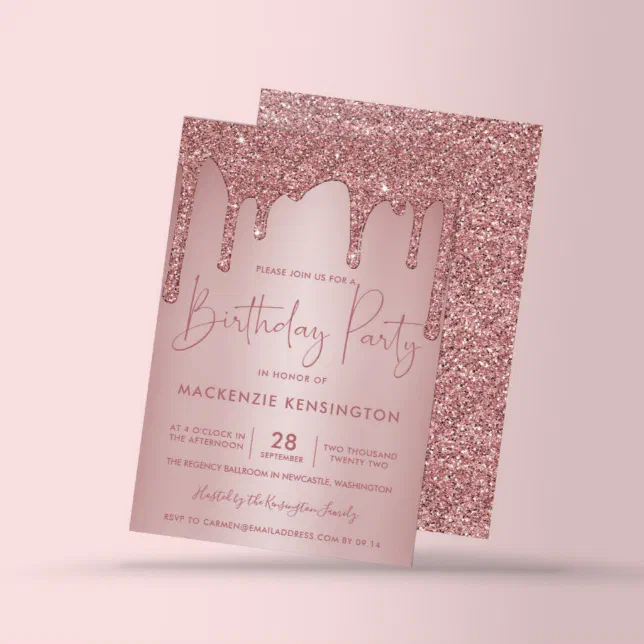 Elegant Rose Gold Sparkle Glitter Drips Birthday Invitation Zazzle
