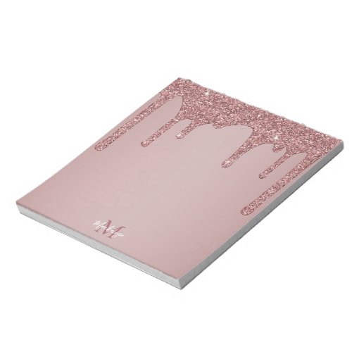 Elegant Rose Gold Sparkle Glitter Drips Monogram Notepad | Zazzle