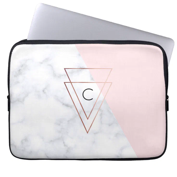 elegant rose gold triangles white marble pink laptop sleeve | Zazzle