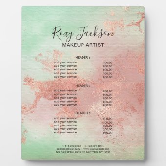 Elegant rose gold watercolor makeup services plaque | Zazzle