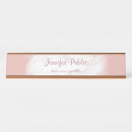 Elegant Rose Gold White Marble Template Modern Desk Name Plate | Zazzle