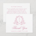 Elegant Rose Pink Floral Crest Monogram Wedding Thank You Card | Zazzle