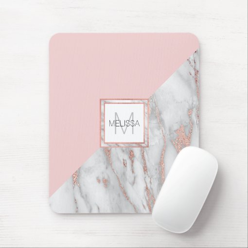 Elegant Rose Pink Gold Foil Marble Grey MONOGRAM Mouse Pad | Zazzle