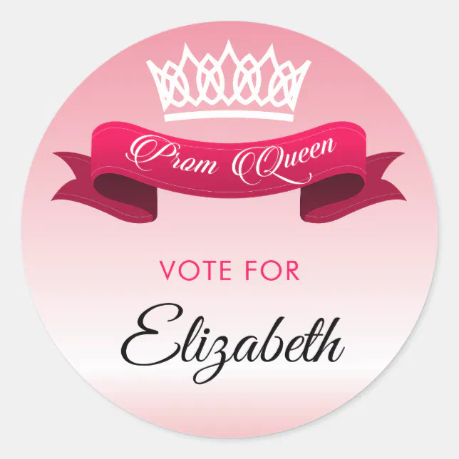 Elegant Rose Pink Vote For Prom Queen Custom Name Classic Round Sticker | Zazzle