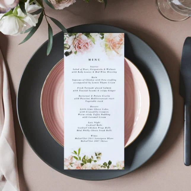 Elegant Rose Romance Wedding Menu | Zazzle