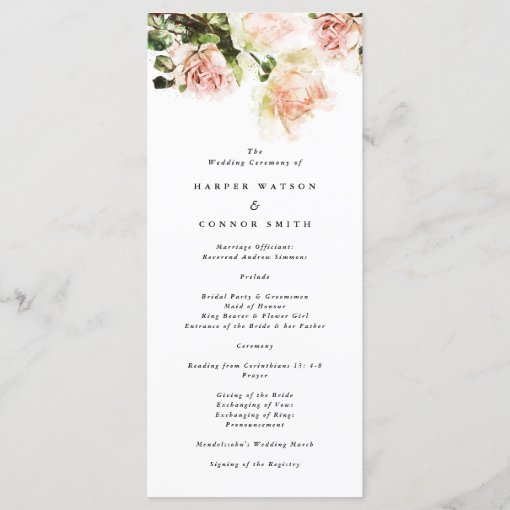 Elegant Rose Romance Wedding Program | Zazzle