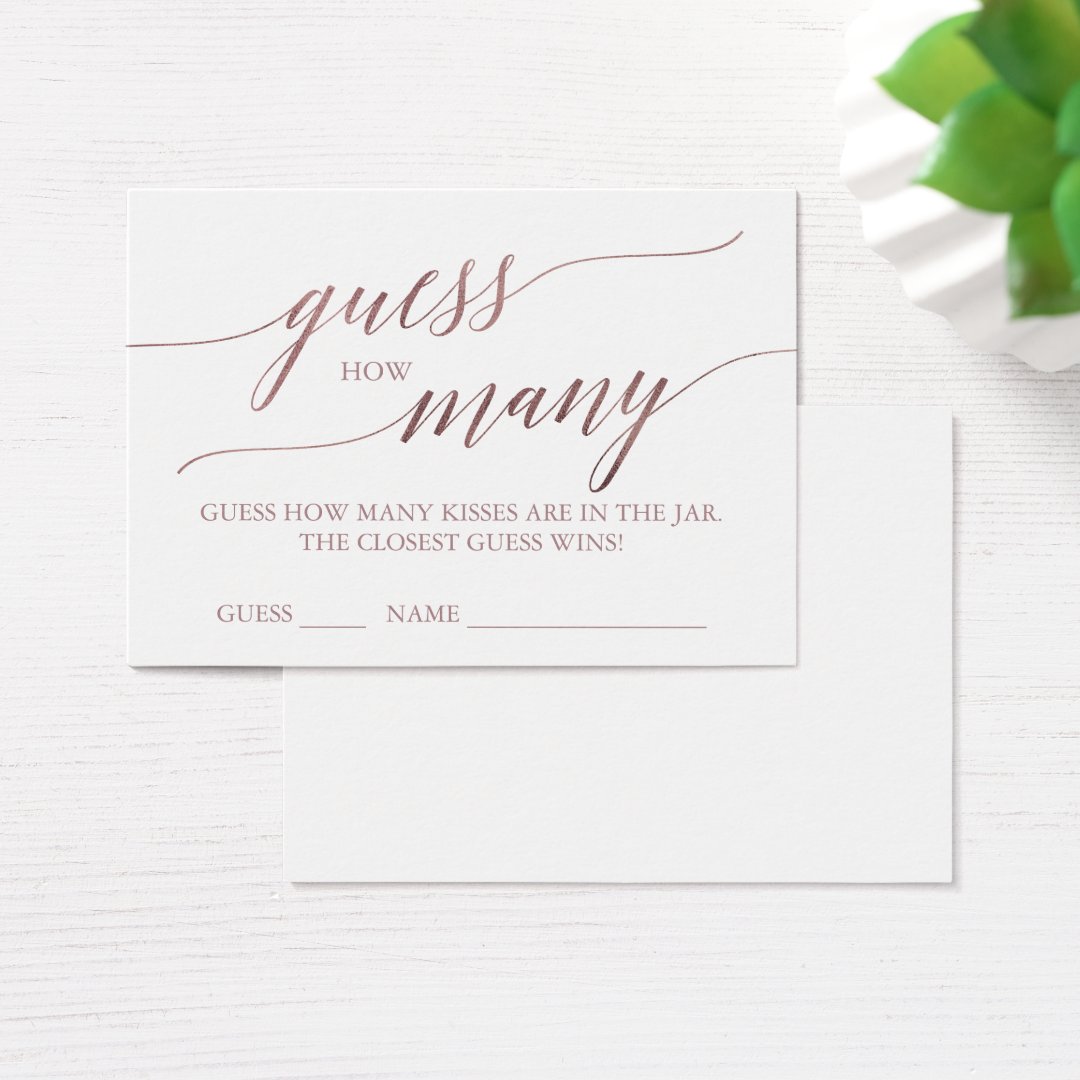 Elegant RoseGold Calligraphy Guess How Many Kisses | Zazzle