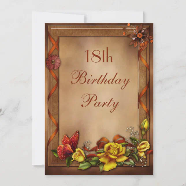 Elegant Roses & Butterfly 18th Birthday Party Invitation | Zazzle