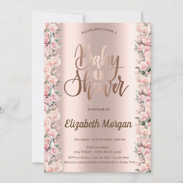 Elegant Roses Chic Rose Gold Baby Shower Invitation | Zazzle