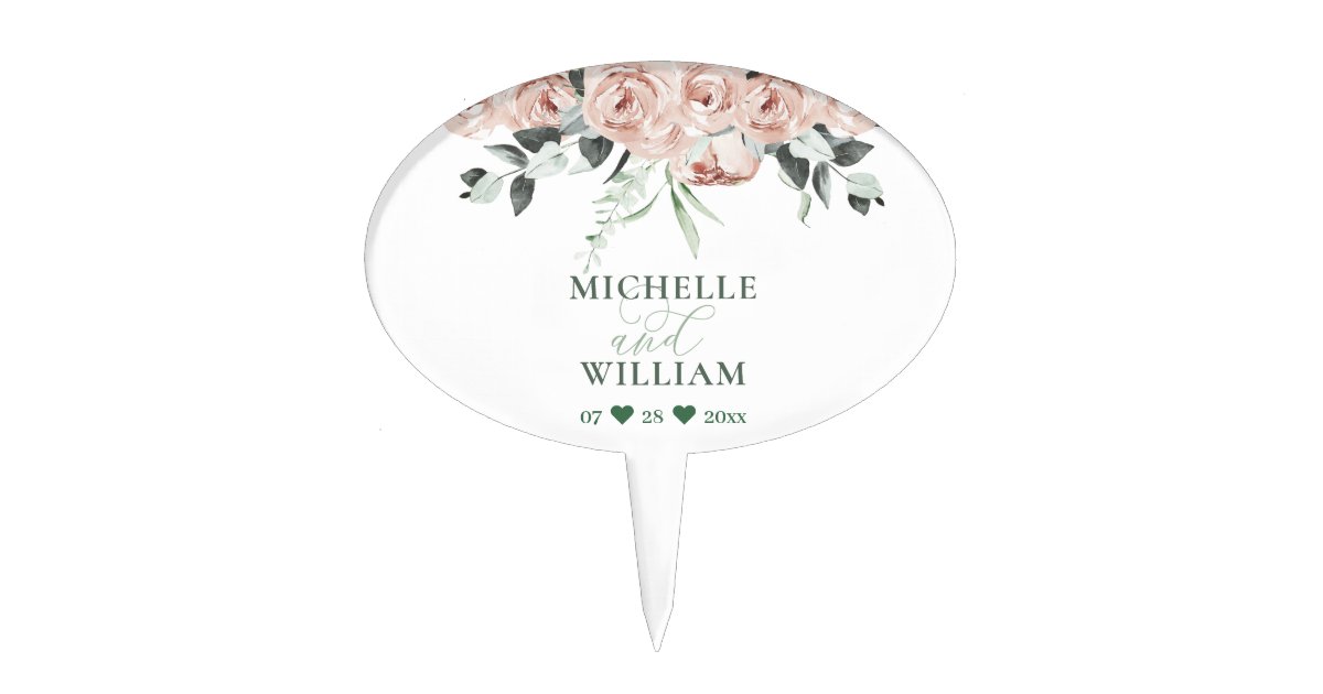 Elegant Roses Eucalyptus Greenery Floral Wedding Cake Topper | Zazzle