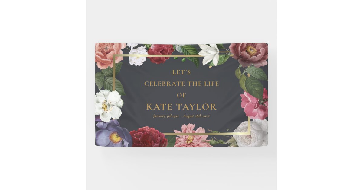 Elegant Roses Floral Funeral Memorial Service Bann Banner | Zazzle