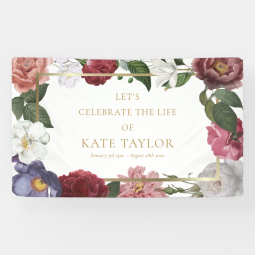 Elegant Roses Floral Funeral Memorial Service Bann Banner | Zazzle