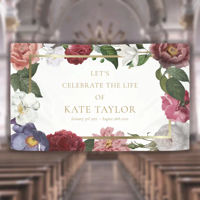 Elegant Roses Floral Funeral Memorial Service Bann Banner | Zazzle