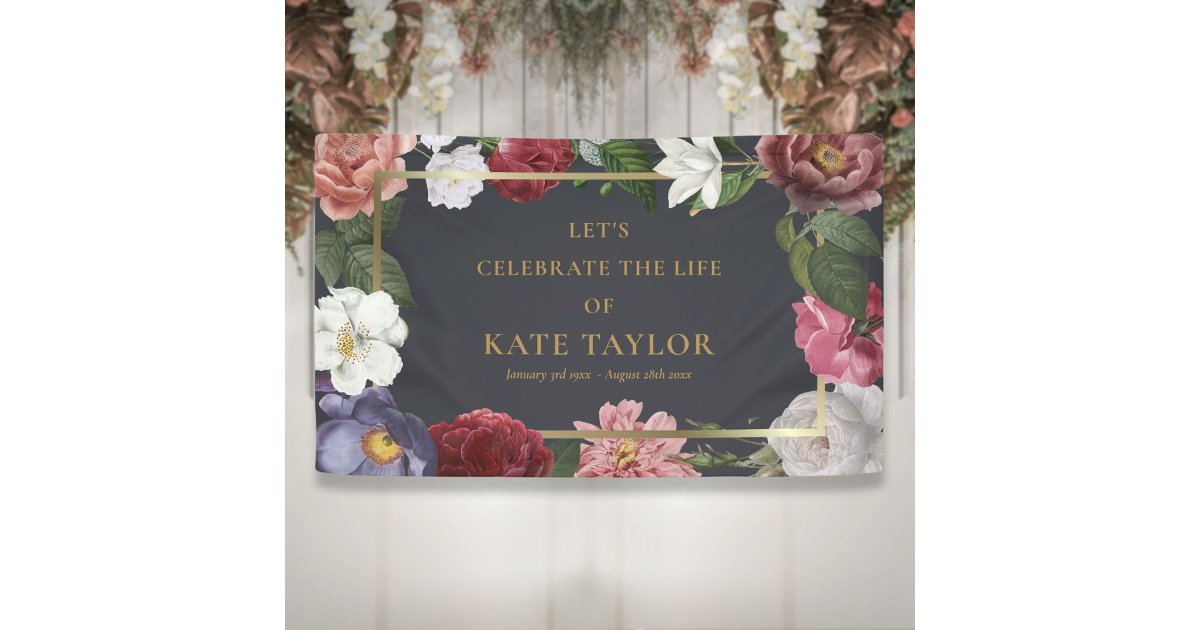 Elegant Roses Floral Funeral Memorial Service Bann Banner | Zazzle
