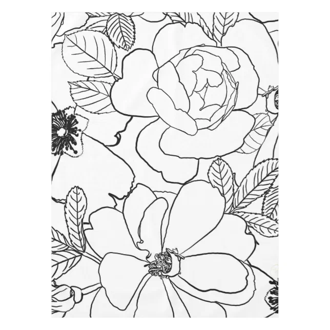 Elegant Roses Floral Line Drawing design Tablecloth | Zazzle