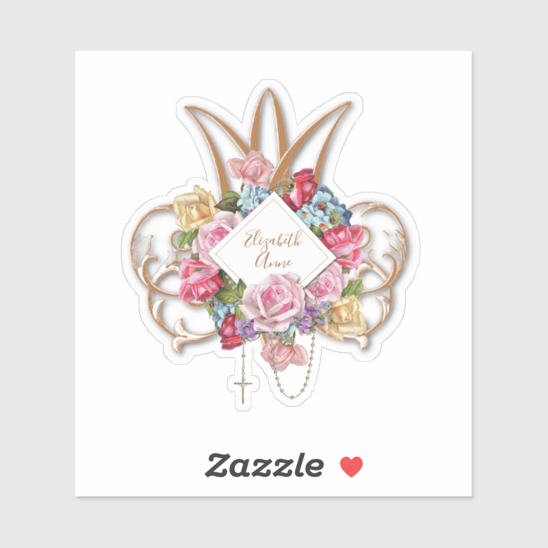 Elegant Roses Holy Rosary Marian Monogram Sticker | Zazzle