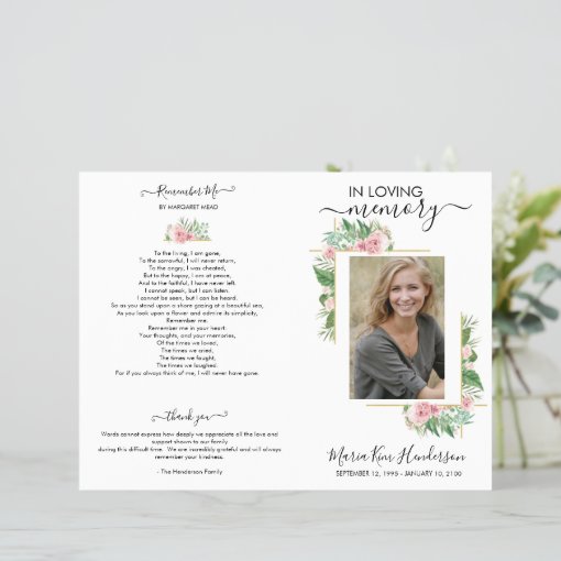 Elegant Roses Photo Memorial Funeral Program | Zazzle