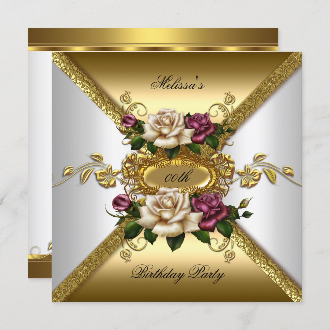 Elegant Roses Pink White Gold Birthday Party 2 Invitation Zazzle