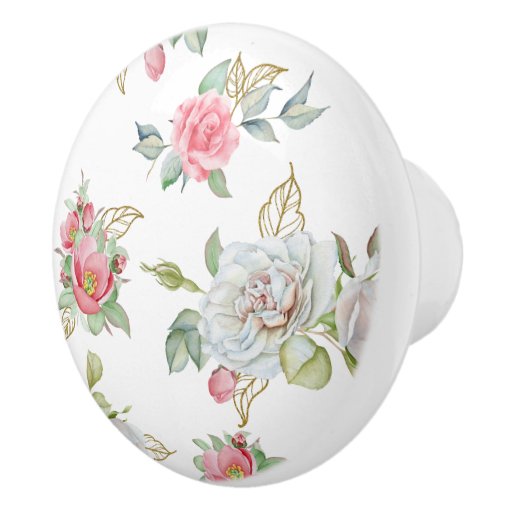 Elegant Roses with Gold Engraved Leaves Ceramic Knob | Zazzle