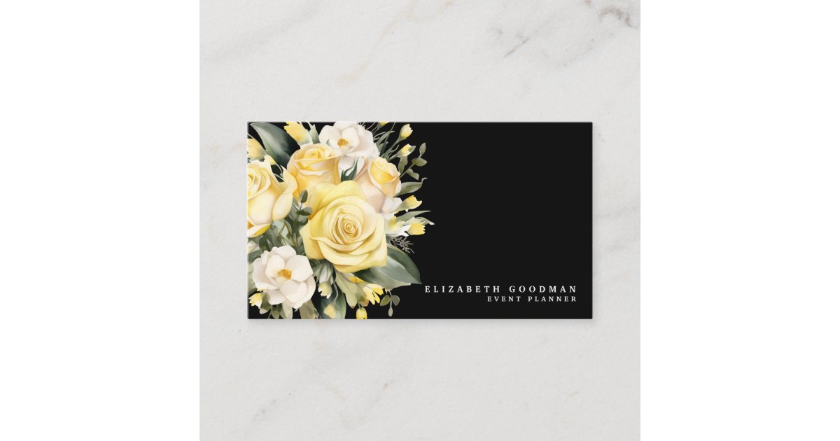 Elegant Roses Yellow Black Flowers Business Cards | Zazzle