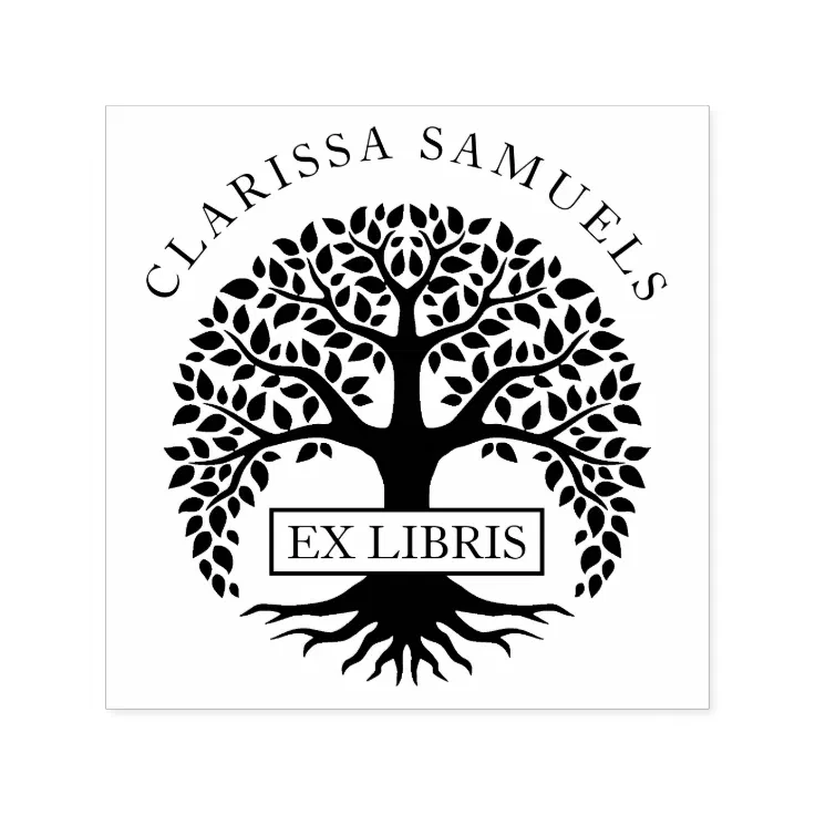 Elegant Round Tree Custom Name Ex Libris Self-inking Stamp | Zazzle