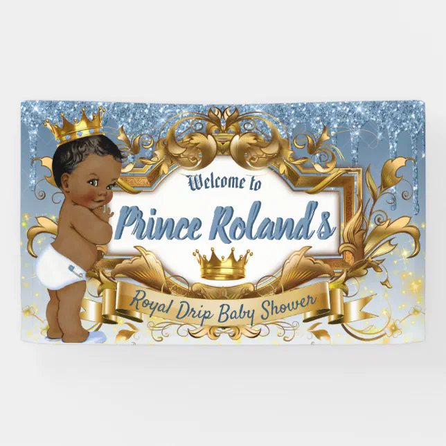 Elegant Royal African Prince Blue Glitter Drip Banner | Zazzle