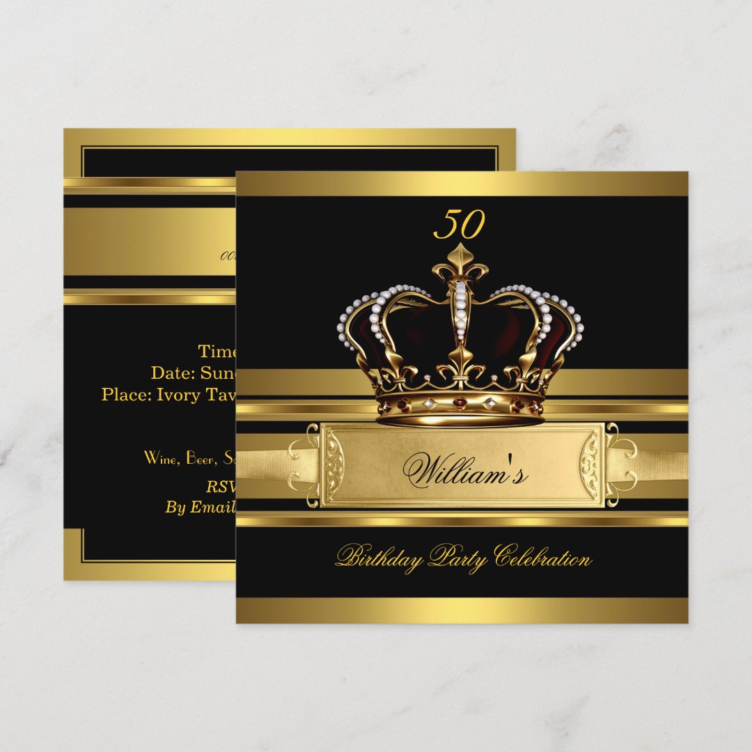 Elegant Royal Black Gold Birthday Prince King 2 Invitation | Zazzle