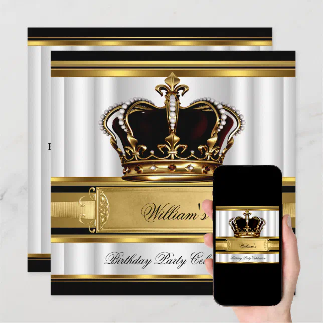 Elegant Royal Black Gold Birthday Prince King 2B Invitation | Zazzle