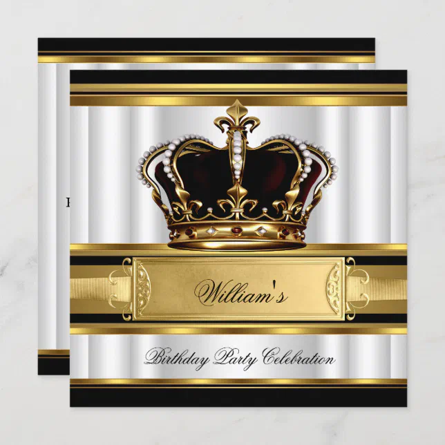 Elegant Royal Black Gold Birthday Prince King 2B Invitation | Zazzle