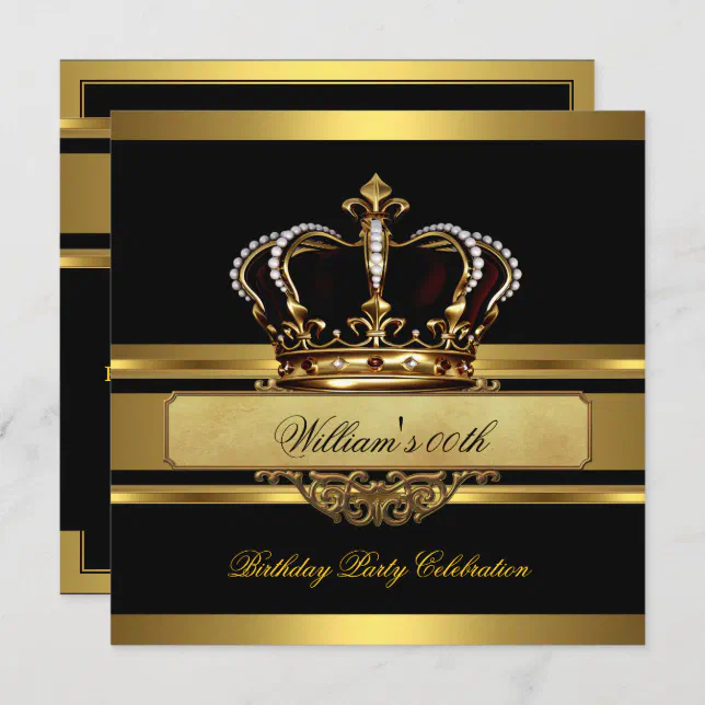 Elegant Royal Black Gold Birthday Prince King Invitation | Zazzle