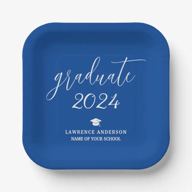 Elegant Royal Blue 2024 Graduate Graduation Party Paper Plates | Zazzle
